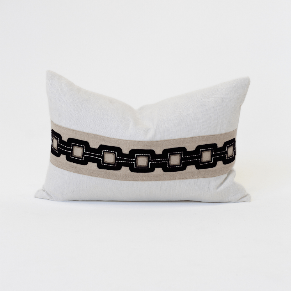 Braid Geo White Handmade Linen Lumbar Cushion