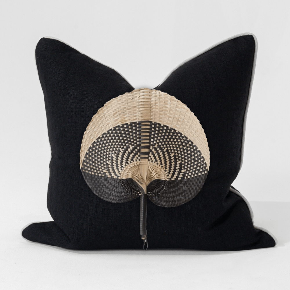 Black Raffia Fan Black & Natural Lounge Cushion 55 x 55cm