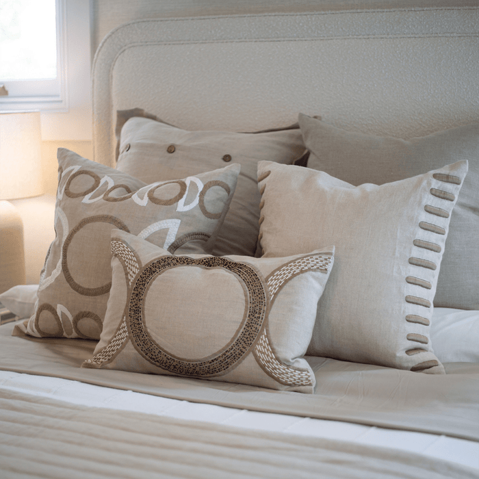Crop Bars Natural Satin Embroidered Linen Cushion Cover