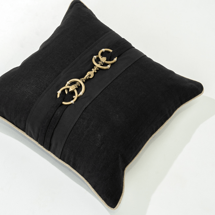 Horse Bit Black Handmade Metal Embellished Cushion Cover