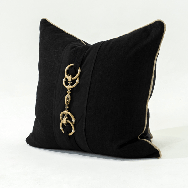 Horse Bit Black Handmade Metal Embellished Cushion Cover