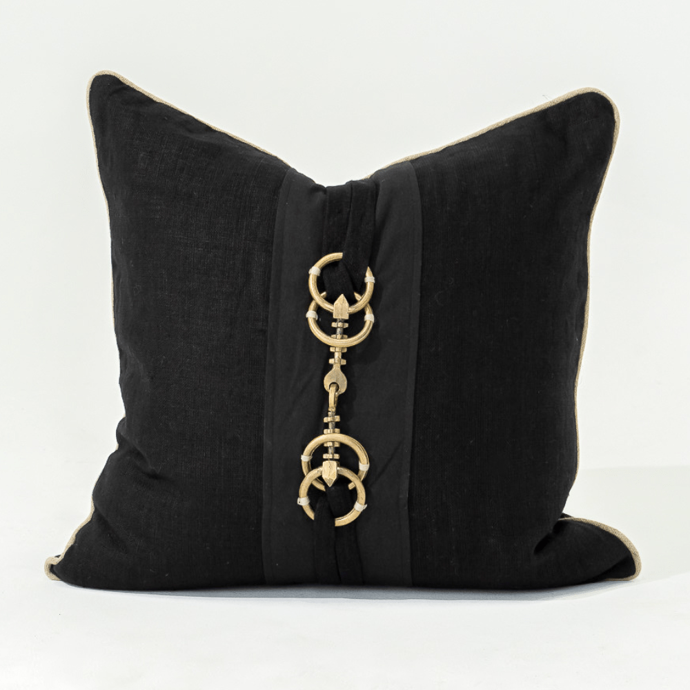 Horse Bit Black Handmade Metal Embellished Cushion Cover