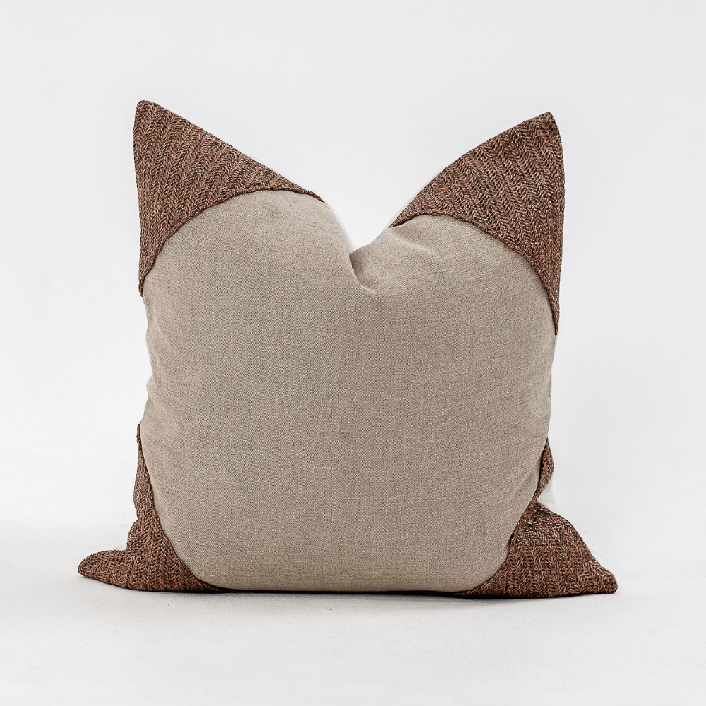 Raffia Corners Coffee Natural Lounge Cushion 55 x 55cm