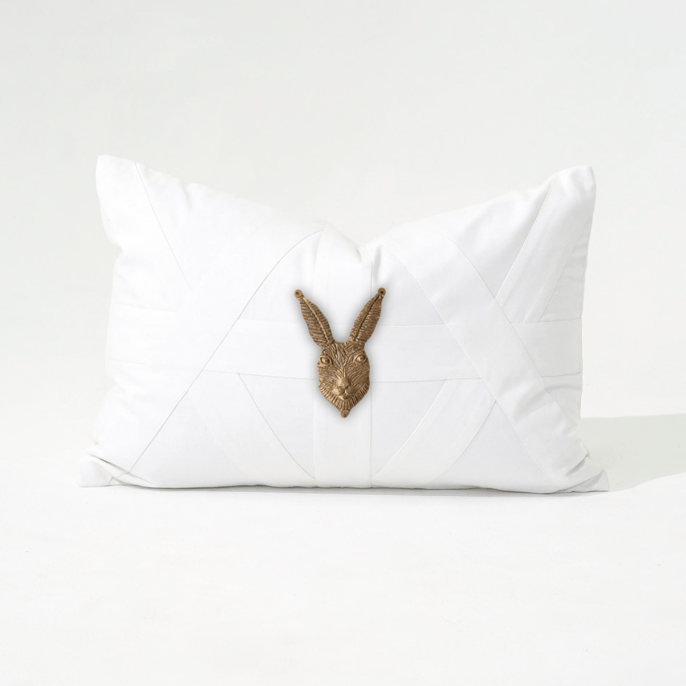 Creature Metal Rabbit Head White Lumbar Cushion 35 x 53cm