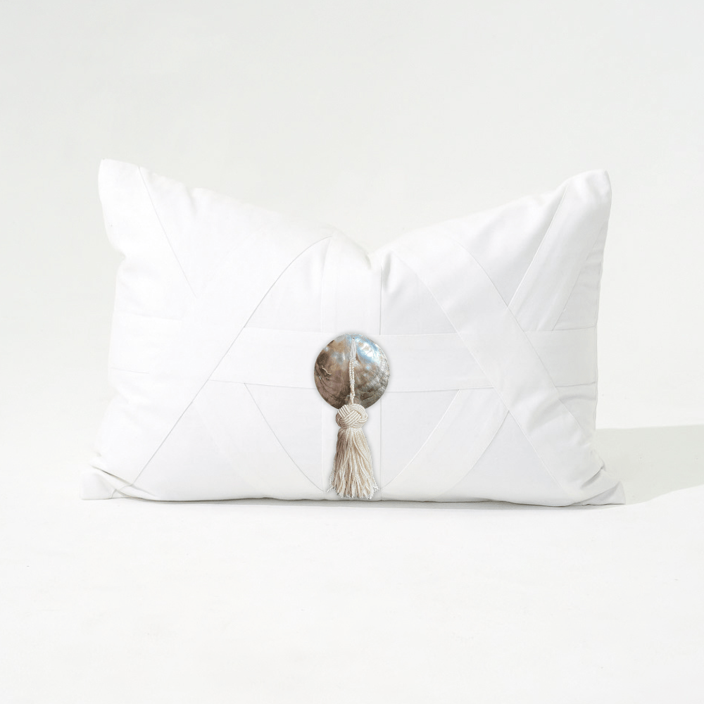 Shell White Tassel White Lumbar Cushion 35 x 53cm